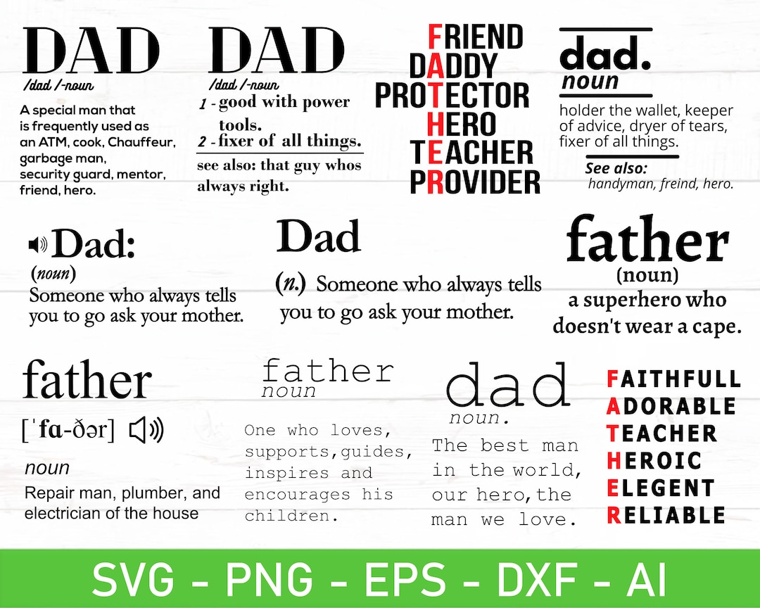 Dad Definition Svg Bundle, Father Definition Svg, Friend Daddy Hero ...