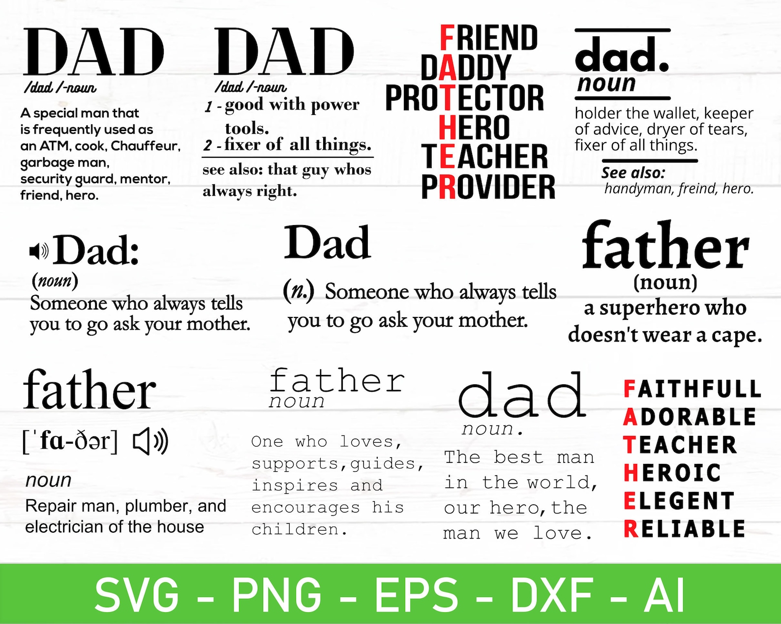 Dad Definition Svg Bundle Father Definition Svg Friend Daddy - Etsy