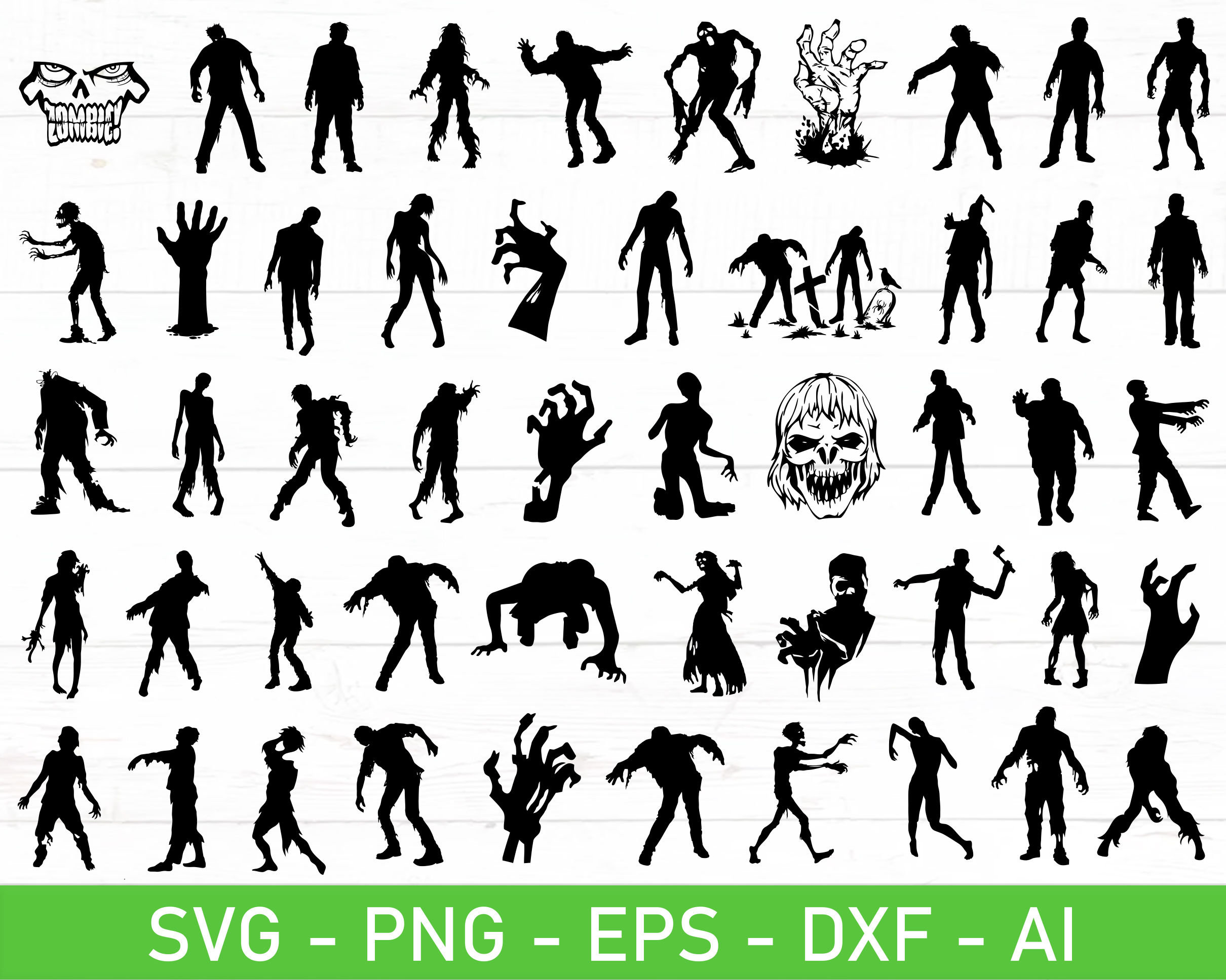 50 Zombie SVG Designs Zombie SVG Zombie Silhouette eps | Etsy