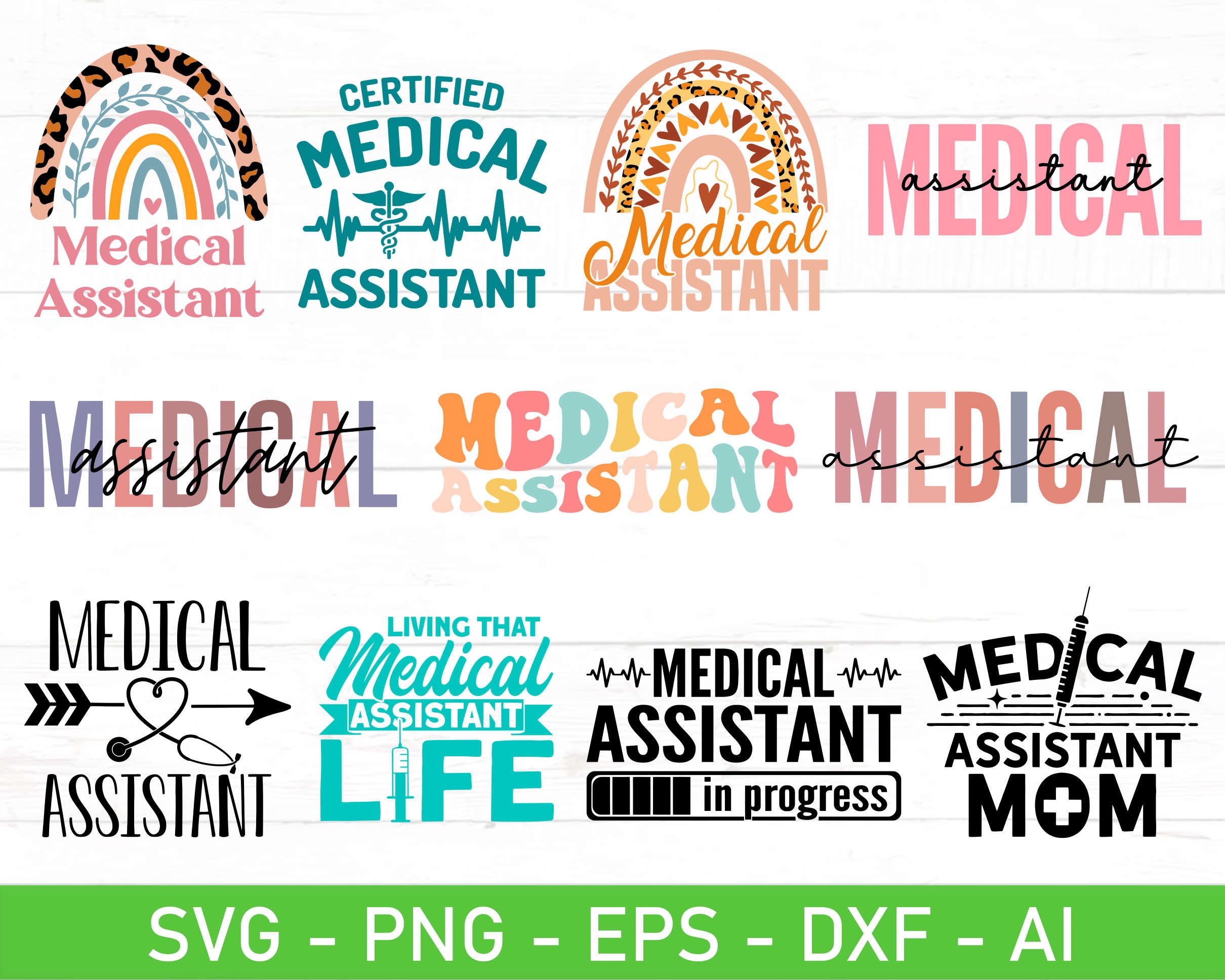 Medical Assistant SVG Bundle, Medical Assistant Life Retro Boho Rainbow ...