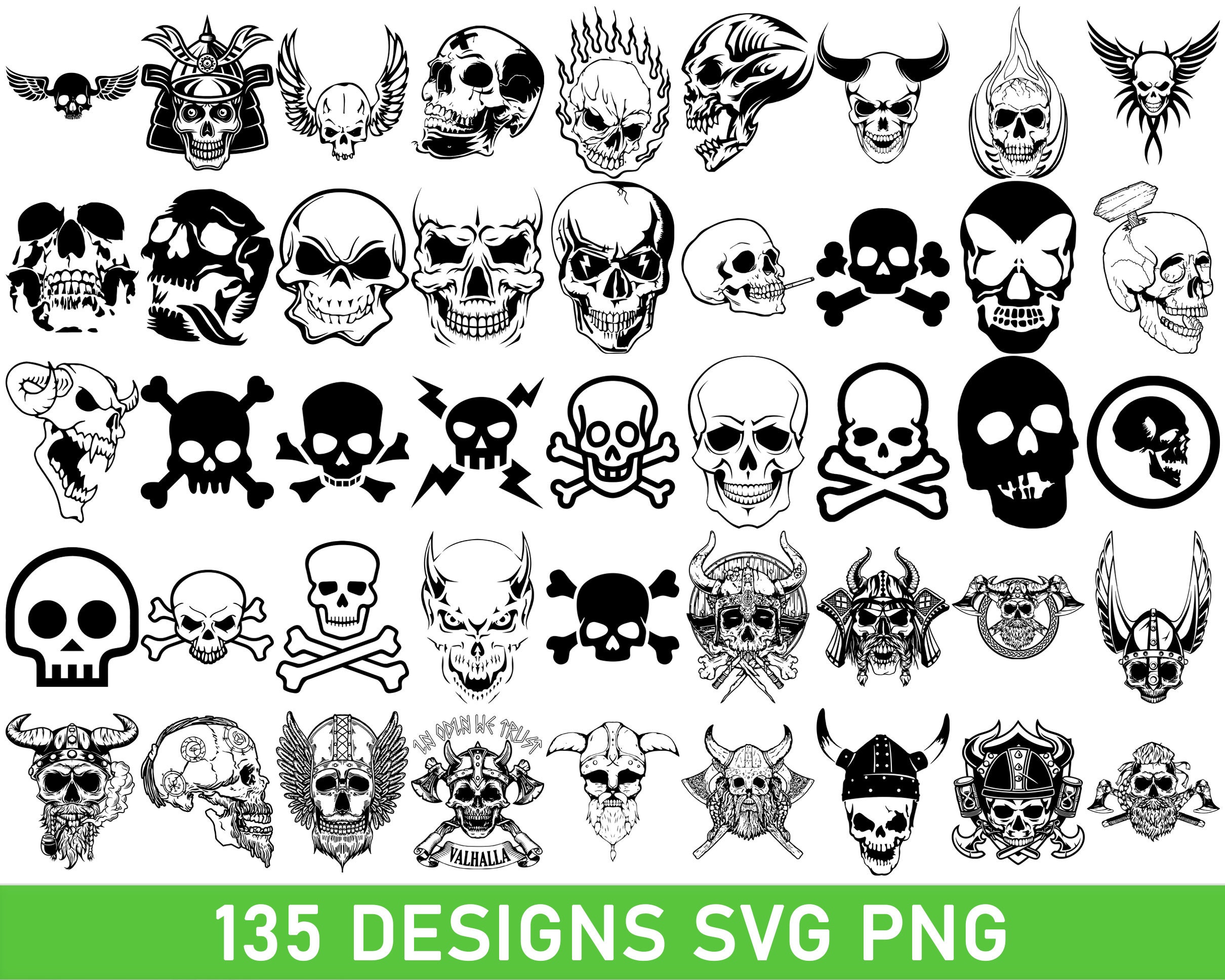 135 Skull SVG Bundle, Eps, Dxf, Ai, Png, Files for Cricut - Etsy