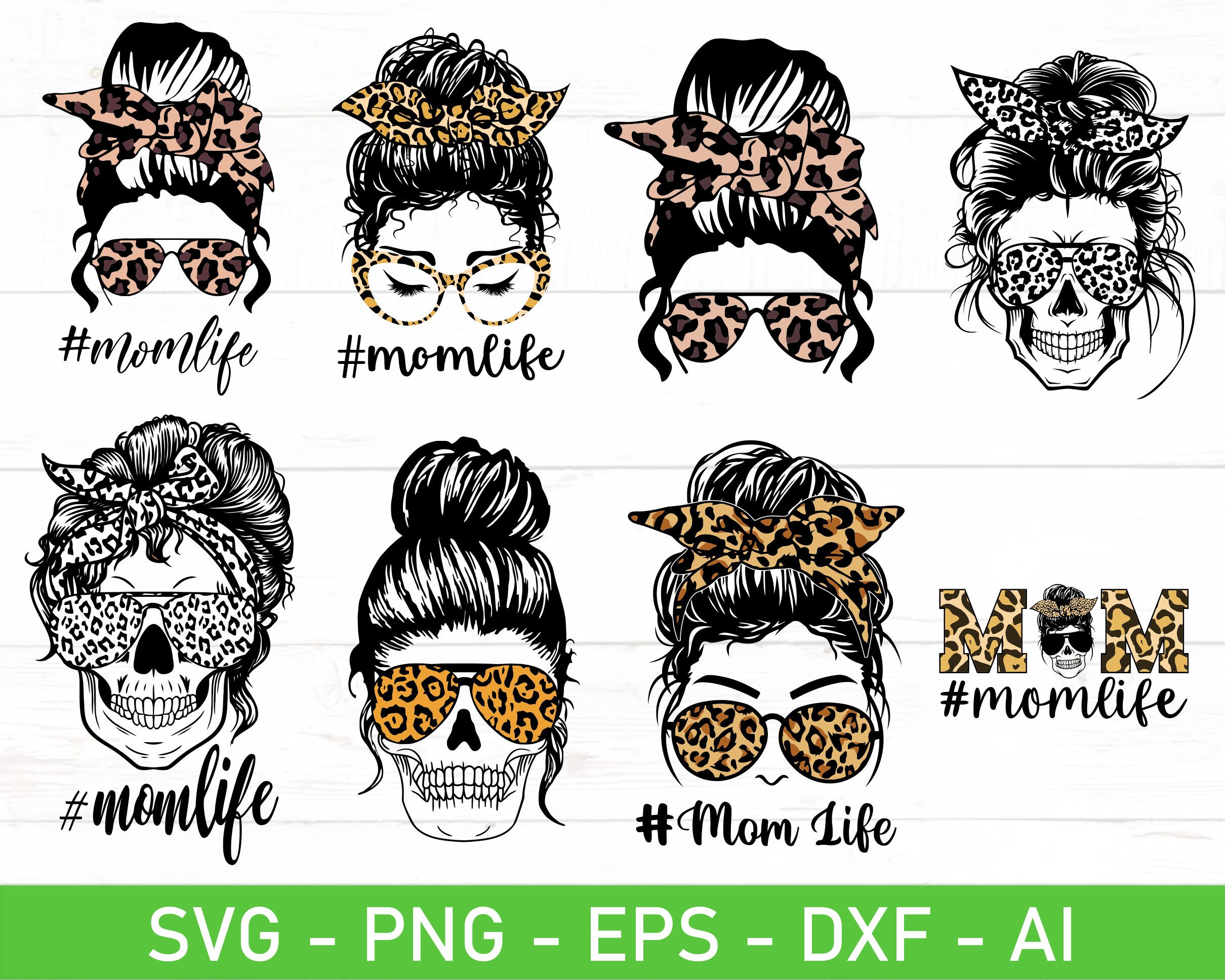Messy Bun Leopard Print Svg Mom Life Svg Momlife Svg Etsy