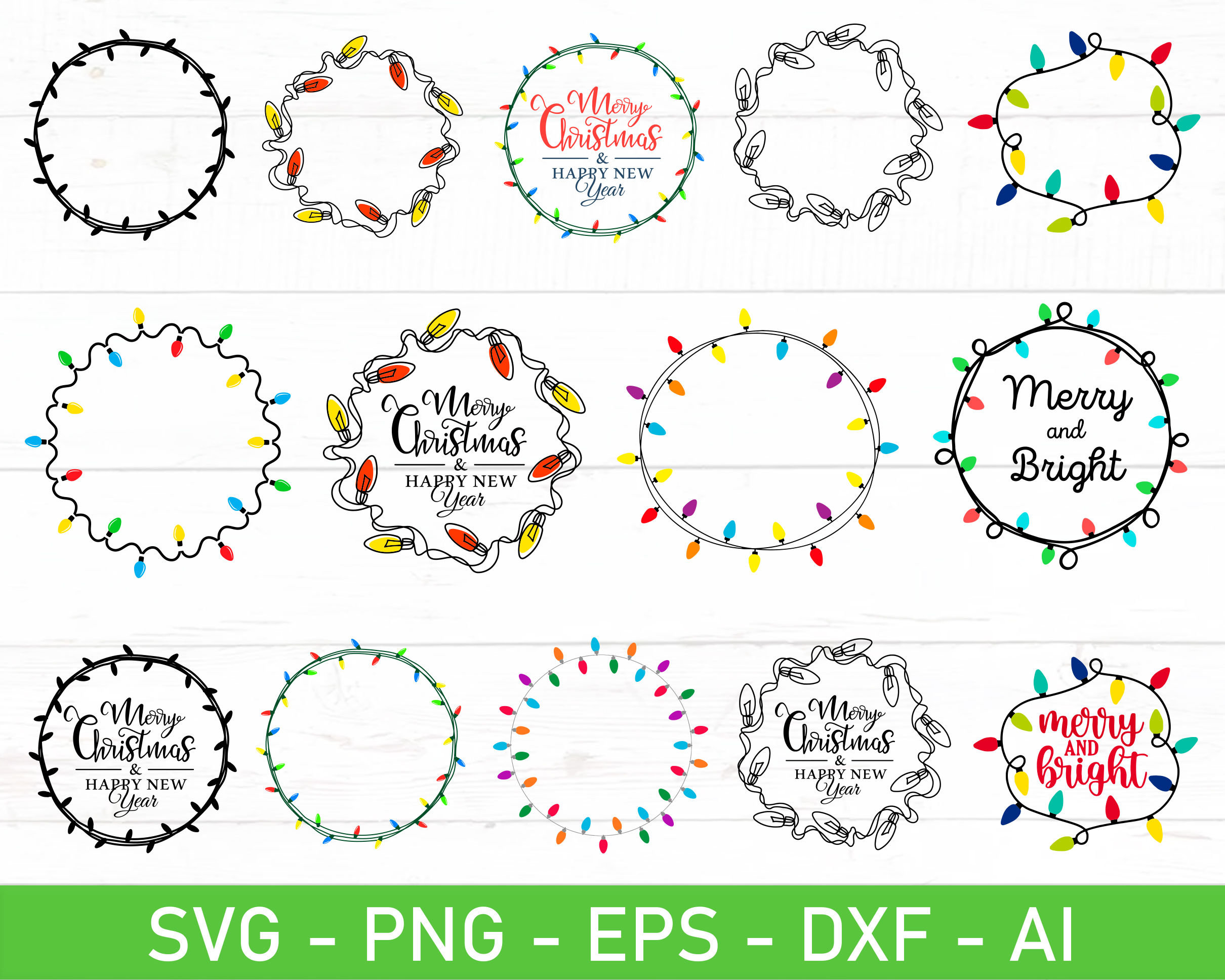 Christmas Lights Wreath Svg Bundle, Christmas Lights Circle Svg ...