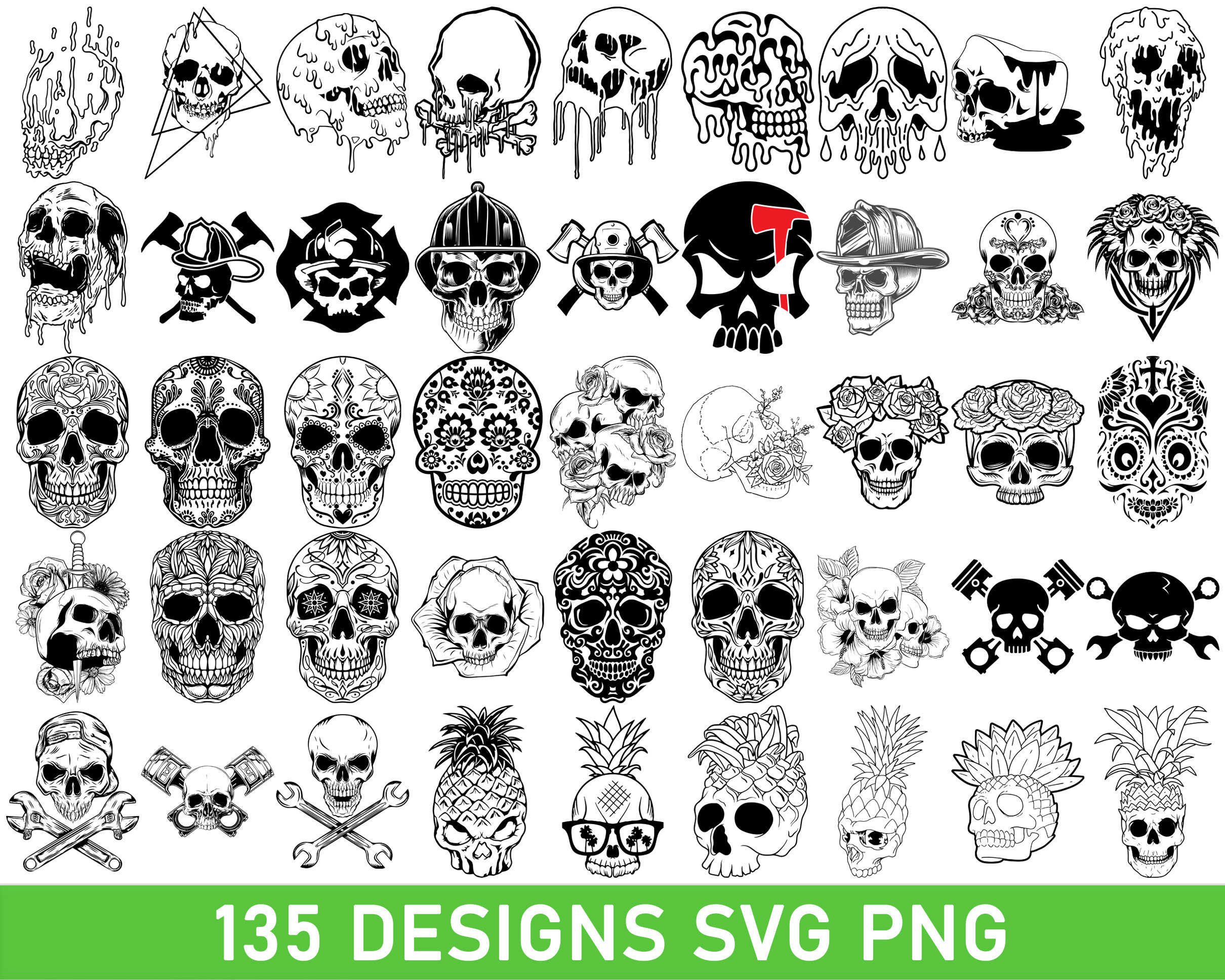 135 Skull SVG Bundle, Eps, Dxf, Ai, Png, Files for Cricut - Etsy