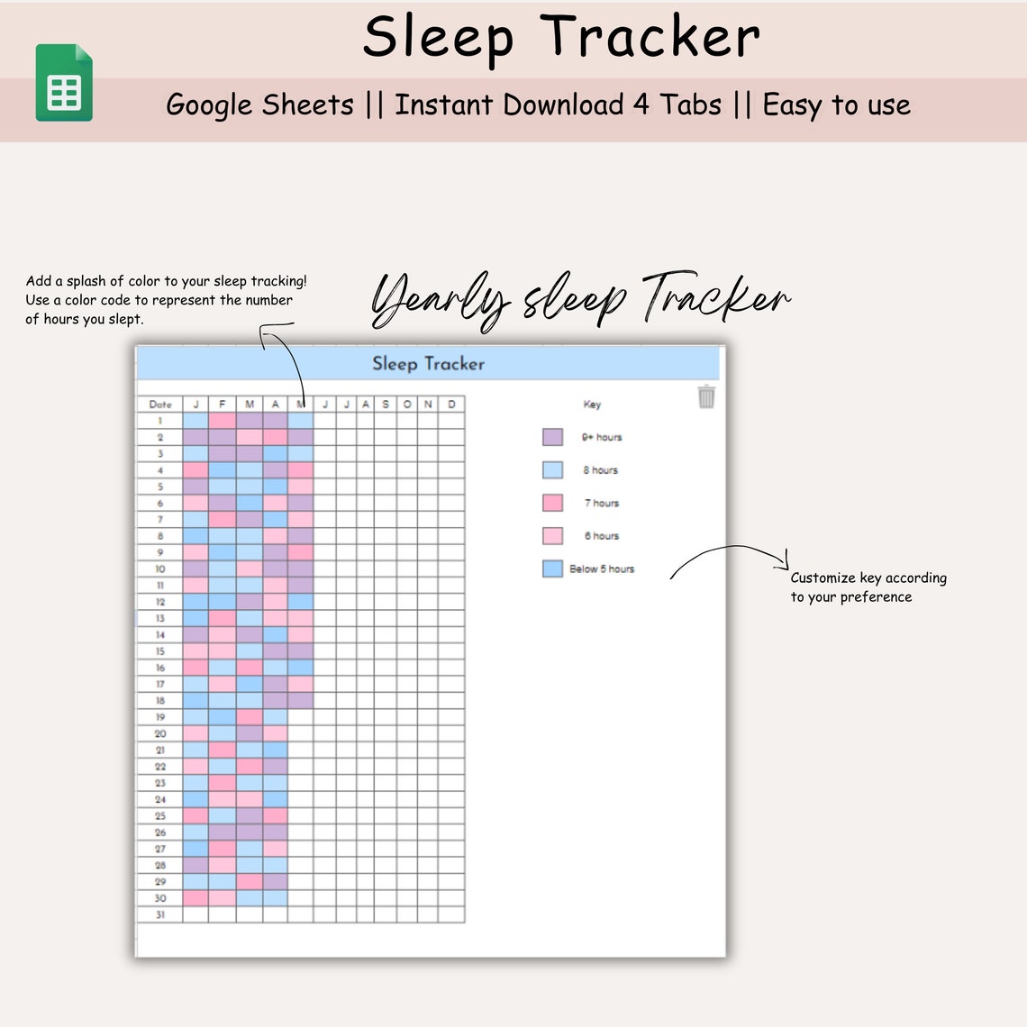 Sleep Tracker Spreadsheet Yearly Sleep Tracker Monthly Sleep Diary ...