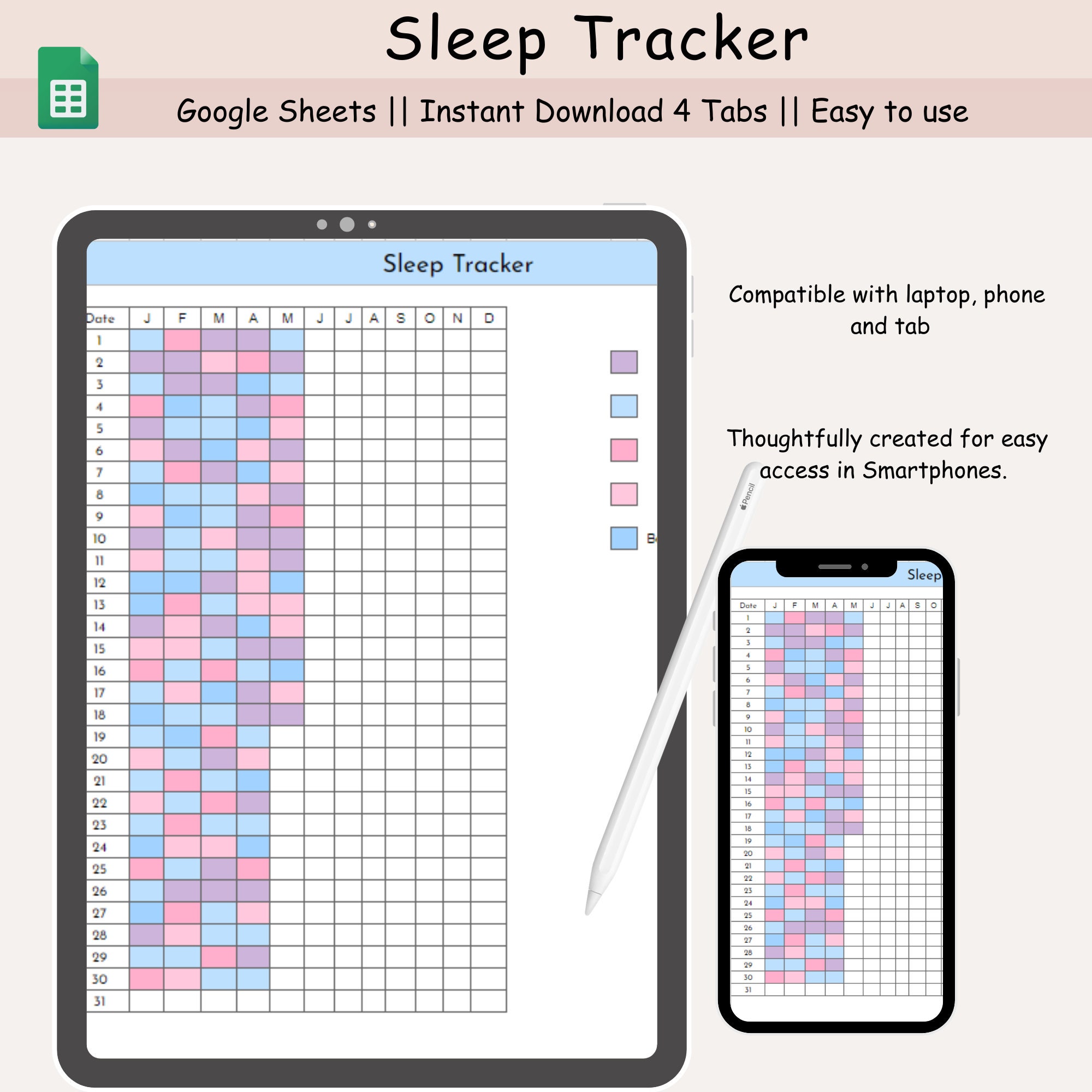 Sleep Tracker Spreadsheet Yearly Sleep Tracker Monthly Sleep Diary ...