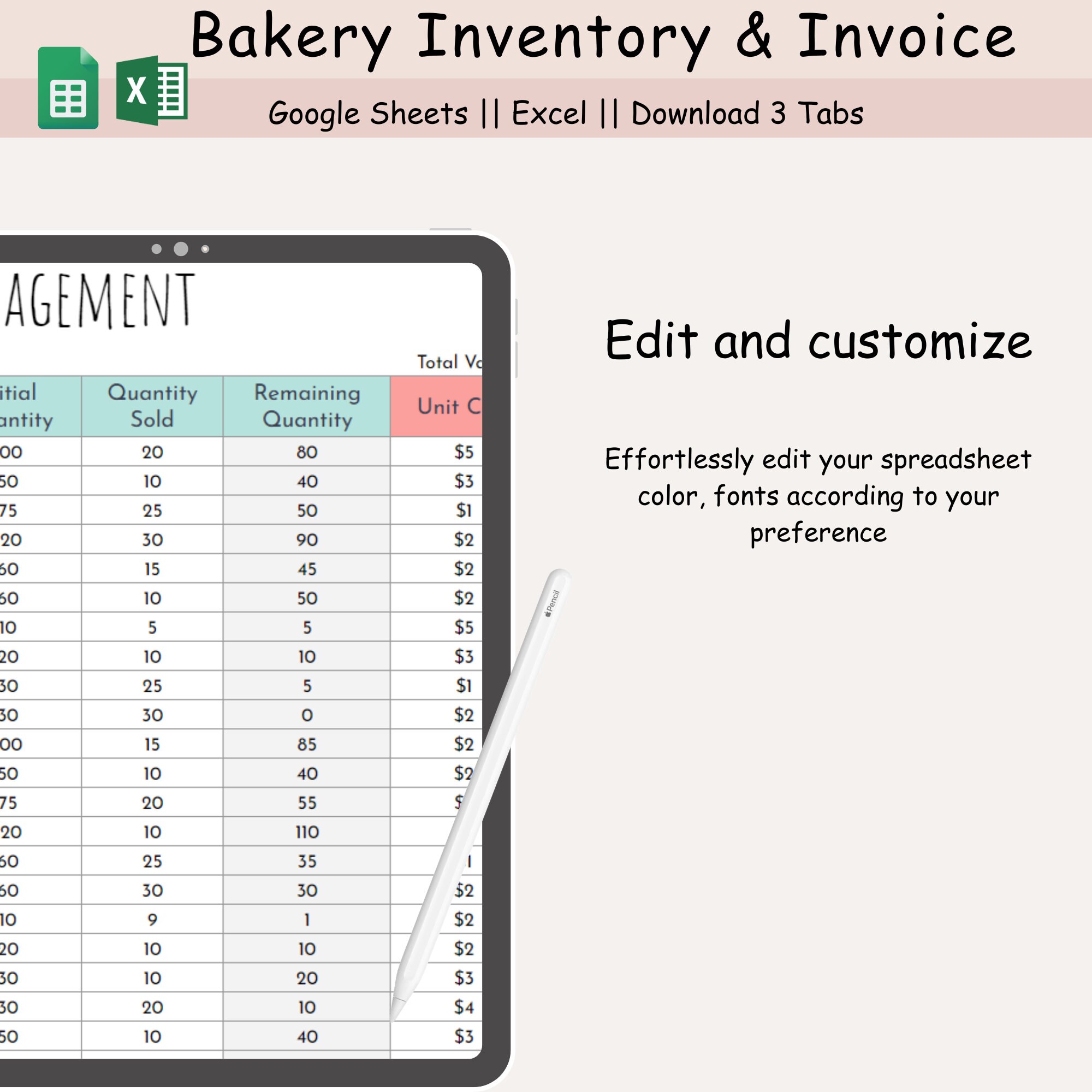 Plantilla de factura de panadería Excel Hojas de cálculo para negocios ...