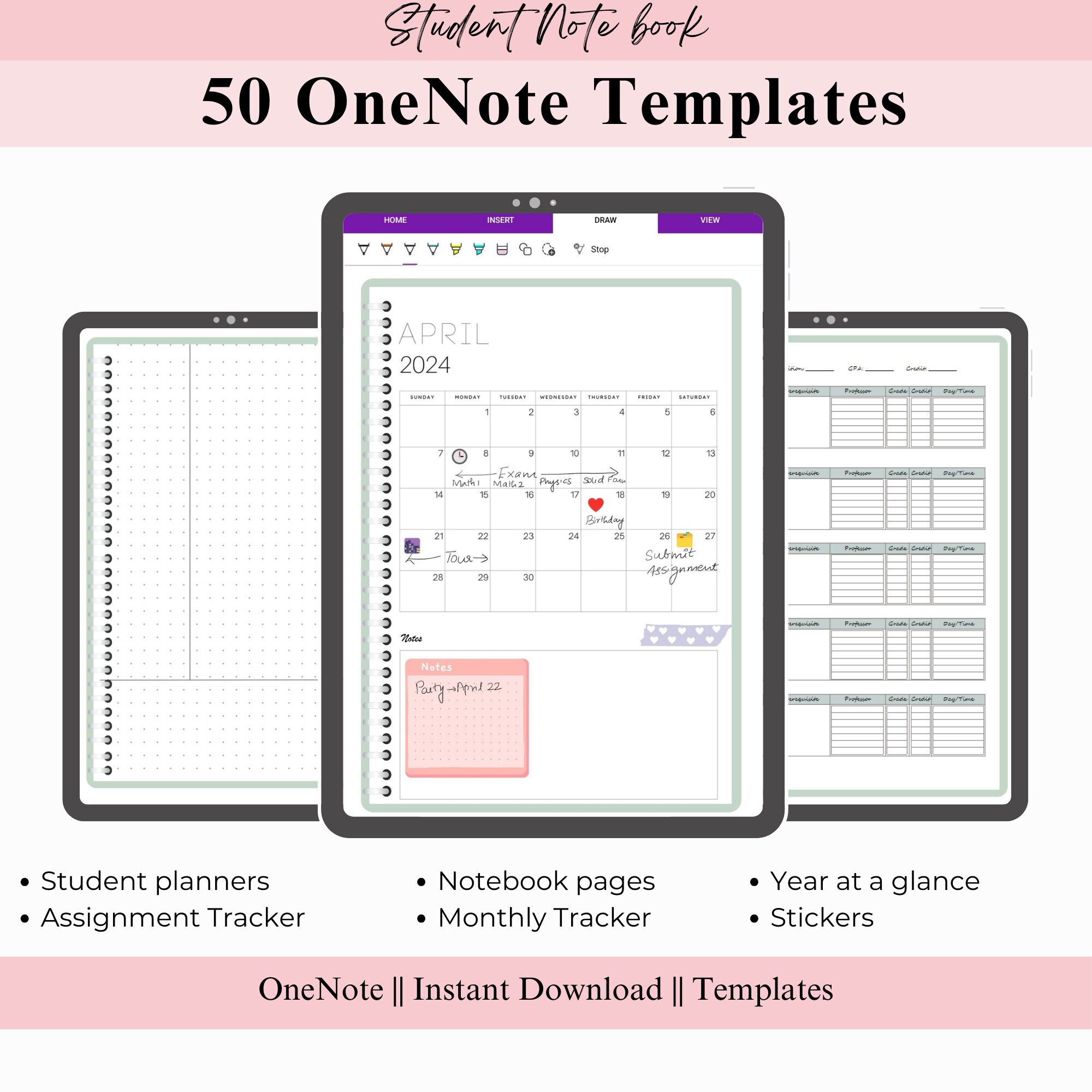 Onenote Template for Students One Note College Planner, Android Planner ...