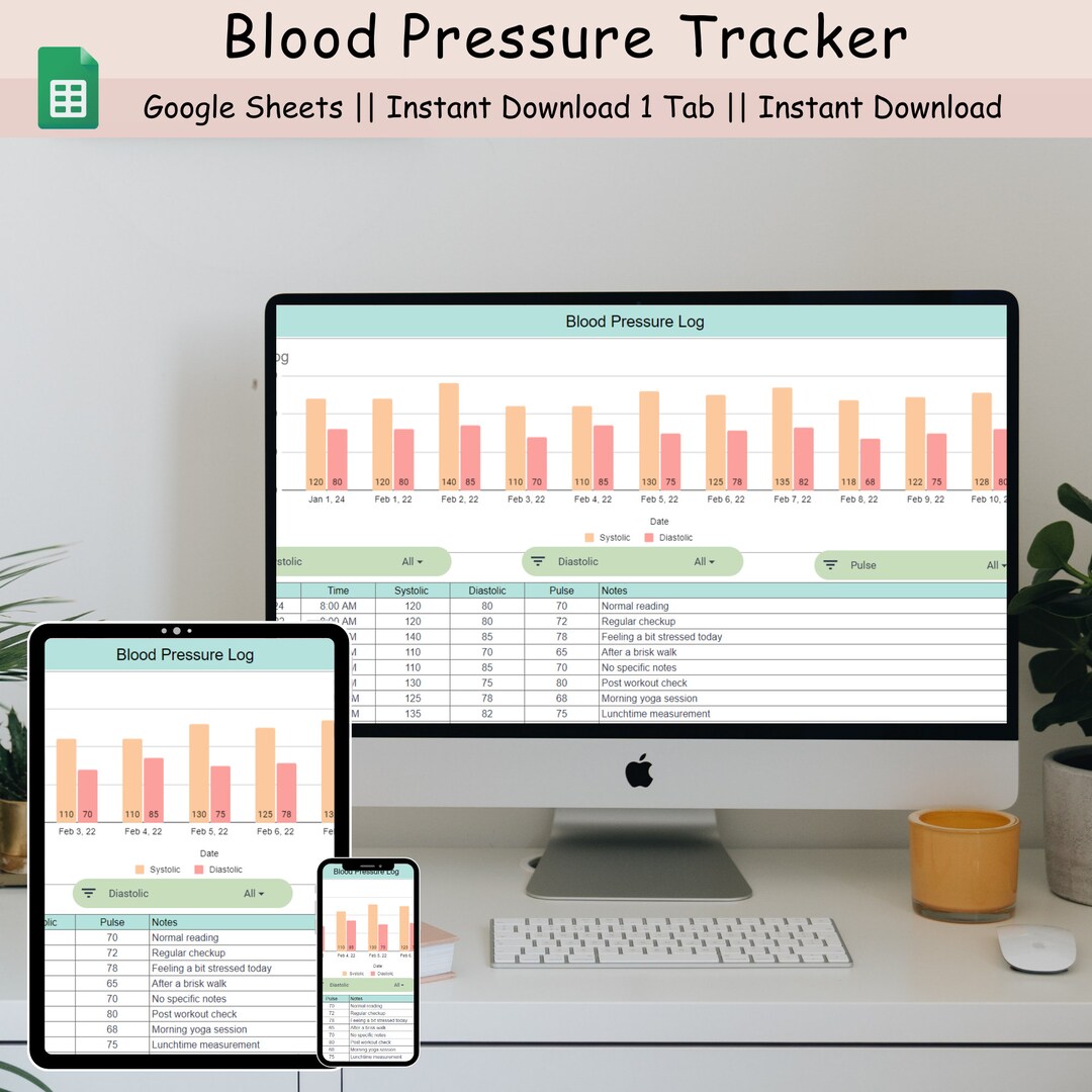 Blood Pressure Log Google Sheet Medication Log Excel Spreadsheet BP ...
