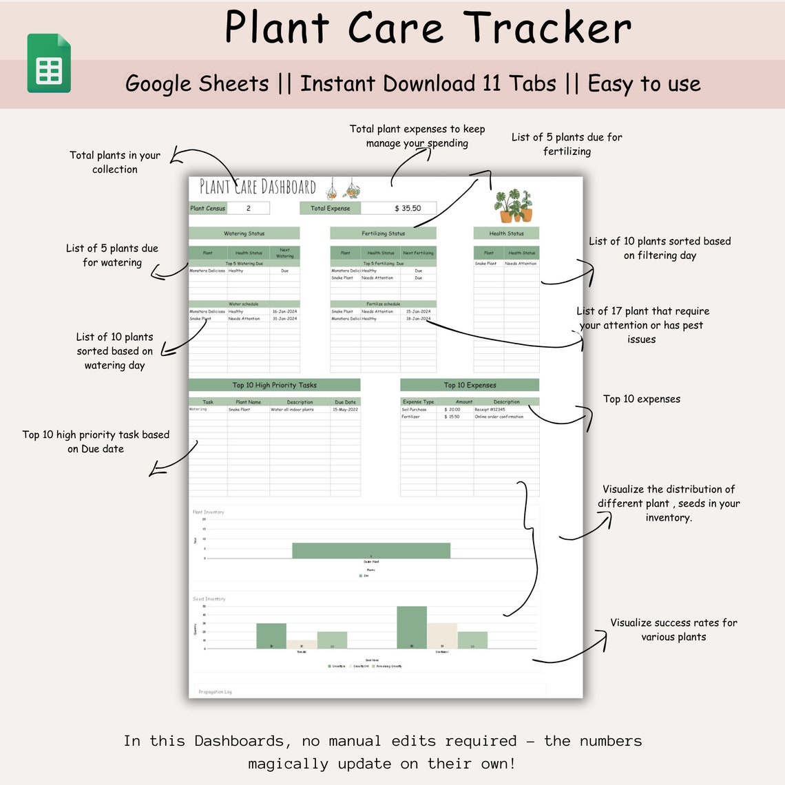 Garden Planner Google Sheet House Plant Tracker Herb Garden Planner ...