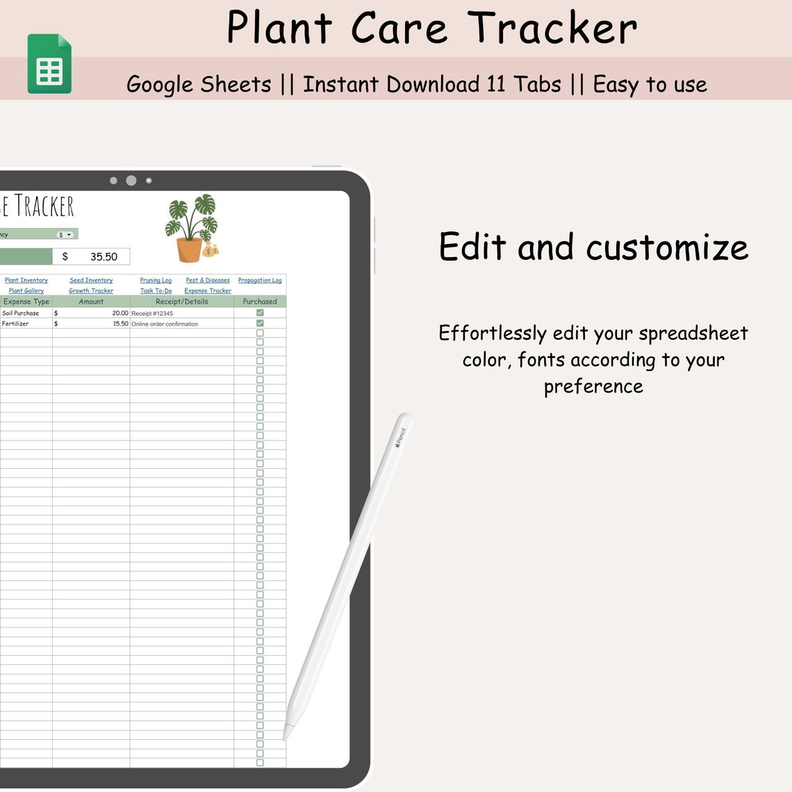 Garden Planner Google Sheet House Plant Tracker Herb Garden Planner ...