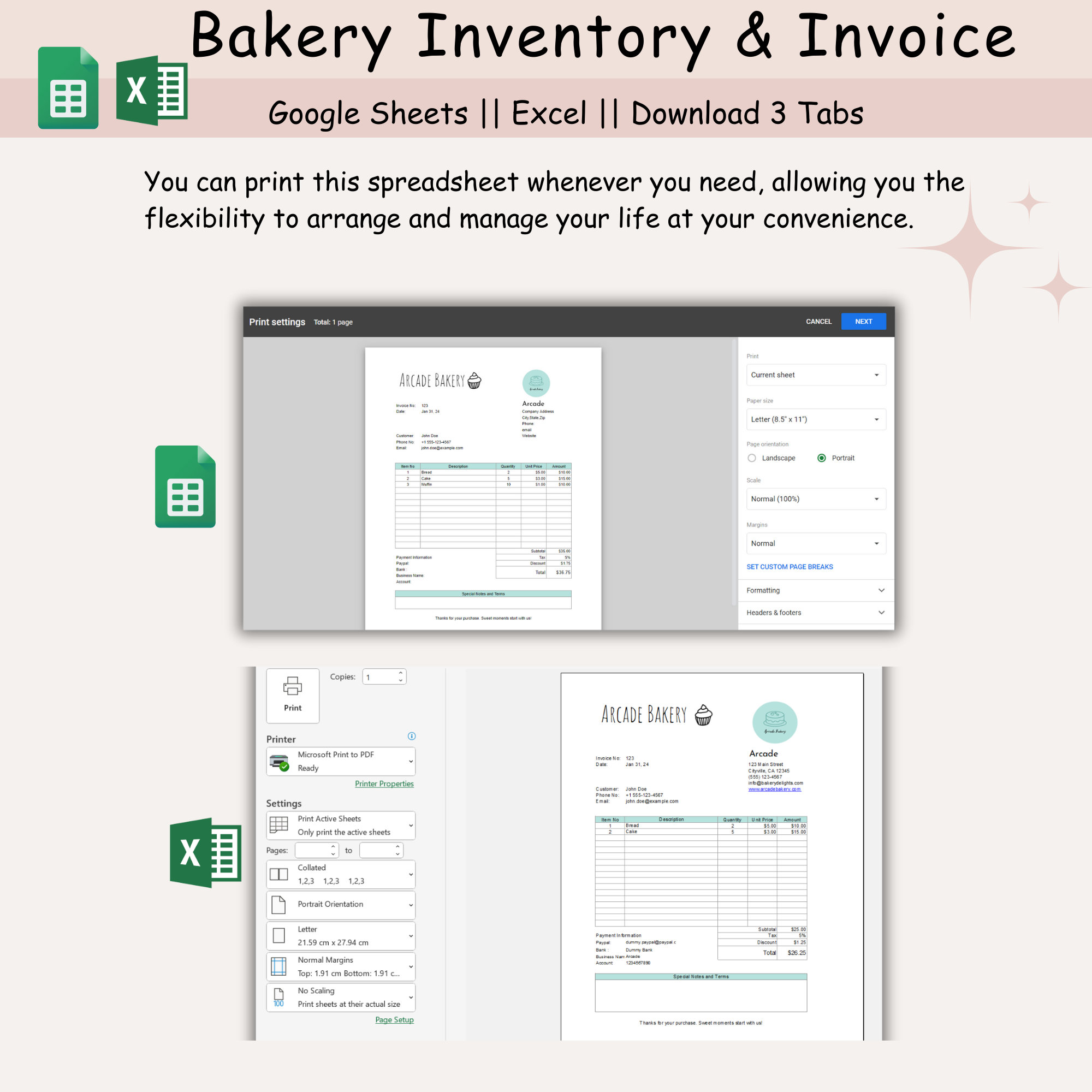 Plantilla de factura de panadería Excel Hojas de cálculo para negocios ...