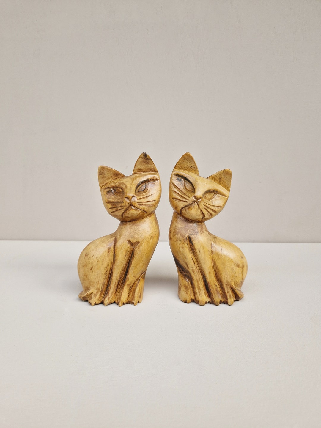 Vintage Katten 2 Vervaardigd En Handgesneden Uit Hout - Etsy