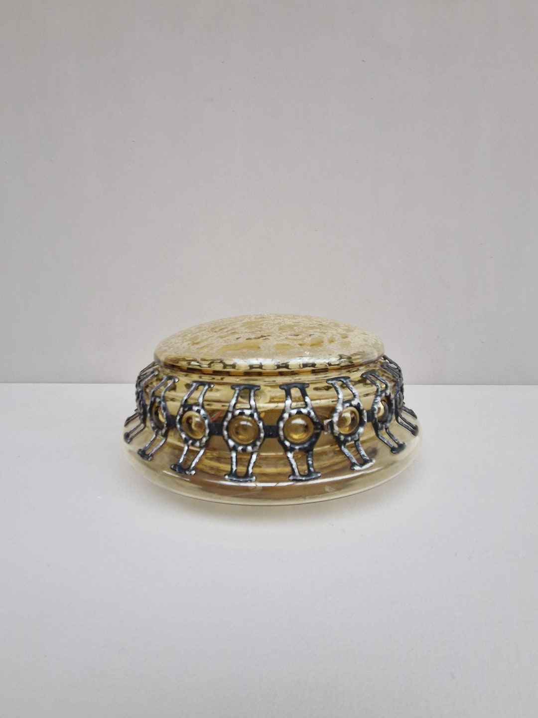 Vintage Brutalist Plafondlamp Met Bubble Glas En Metaal Raster, Jaren ...