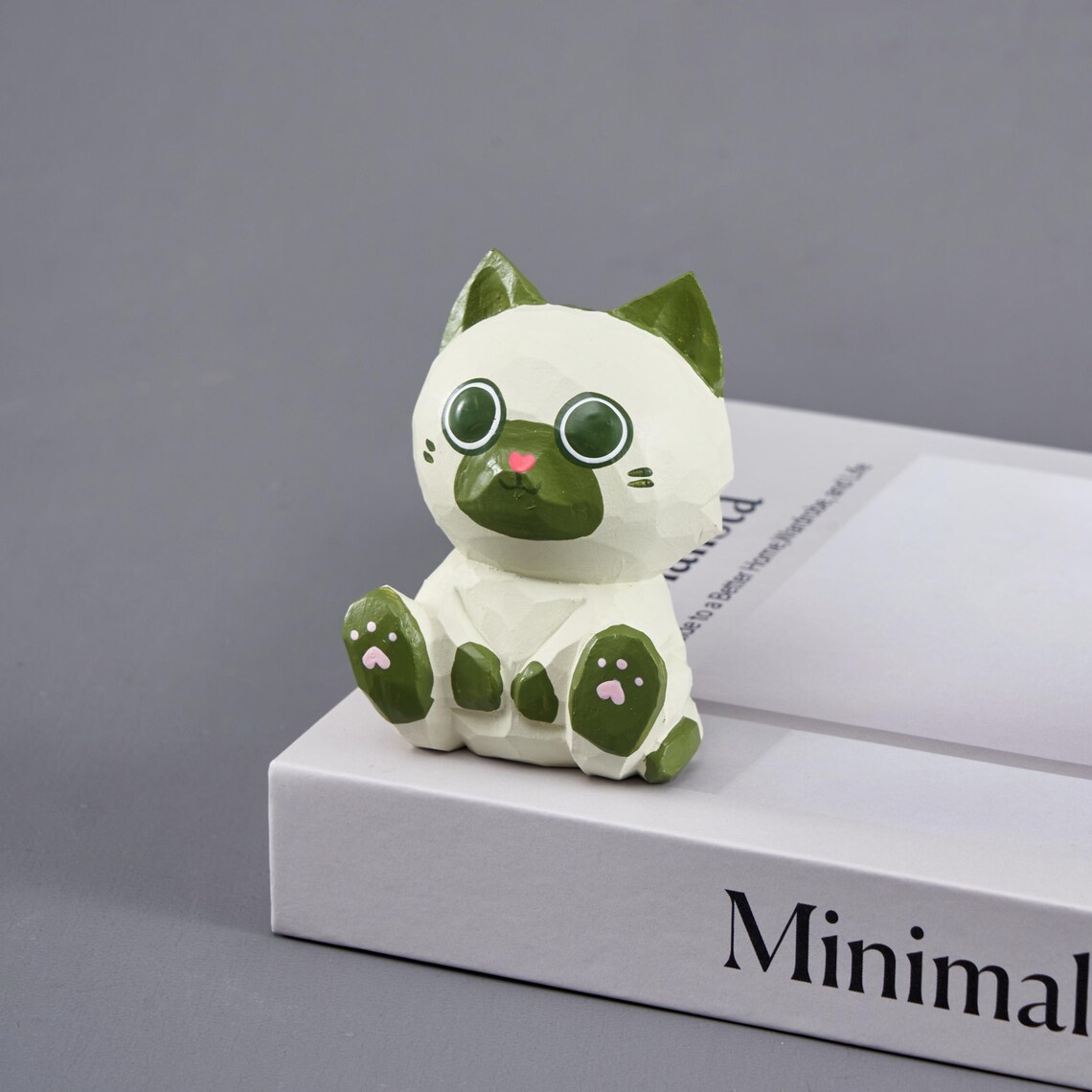 Chai Cat Carved Wooden Cat With Healing and Growth, Wooden Figurine ...