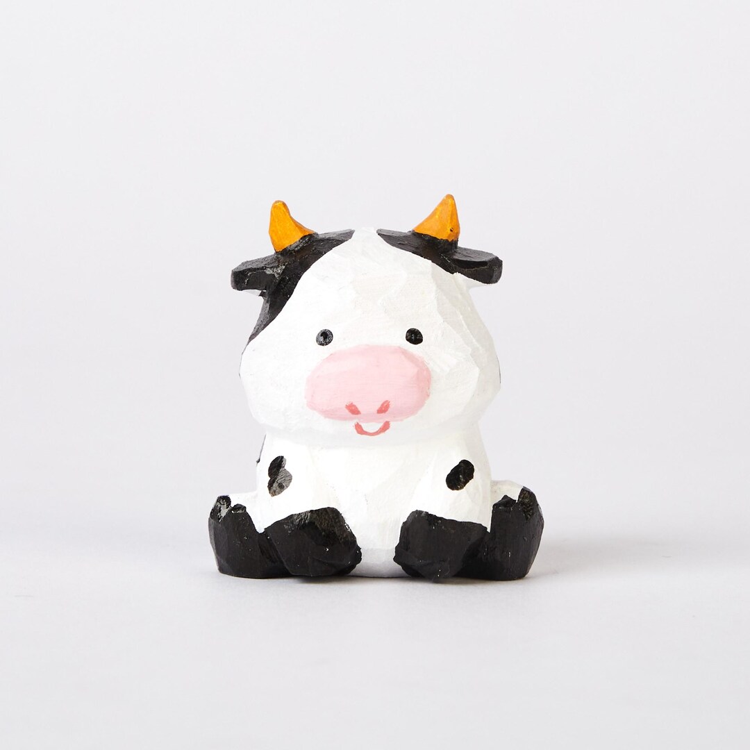 Mumu Carved Wooden Little Cow, Wooden Figurine, Home Decor Sculpture ...