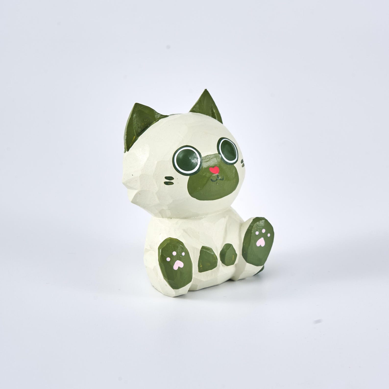 Chai Cat Carved Wooden Cat With Healing and Growth, Wooden Figurine ...