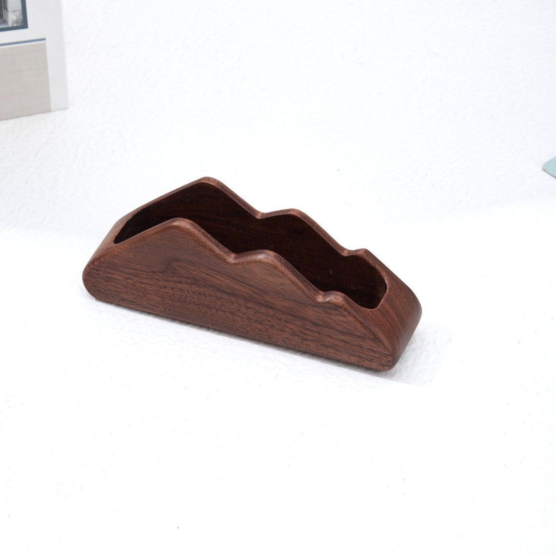 Mokusei Handcrafted Wooden Name Card Place Holder: Business Card Holder ...