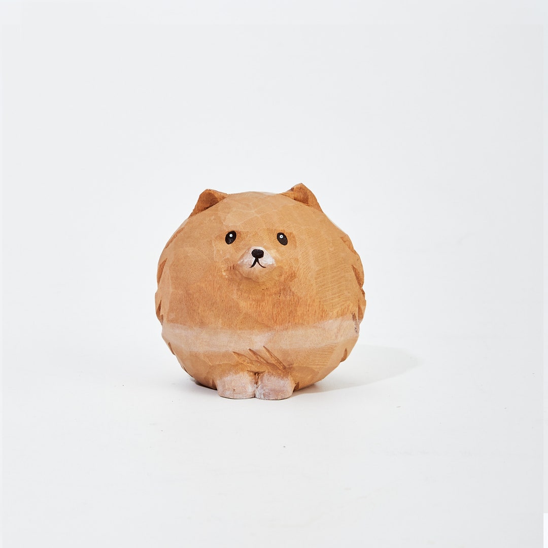 Pogo Carved Wooden Rounded Pomeranian Dog | Wooden Figurines | Wood ...