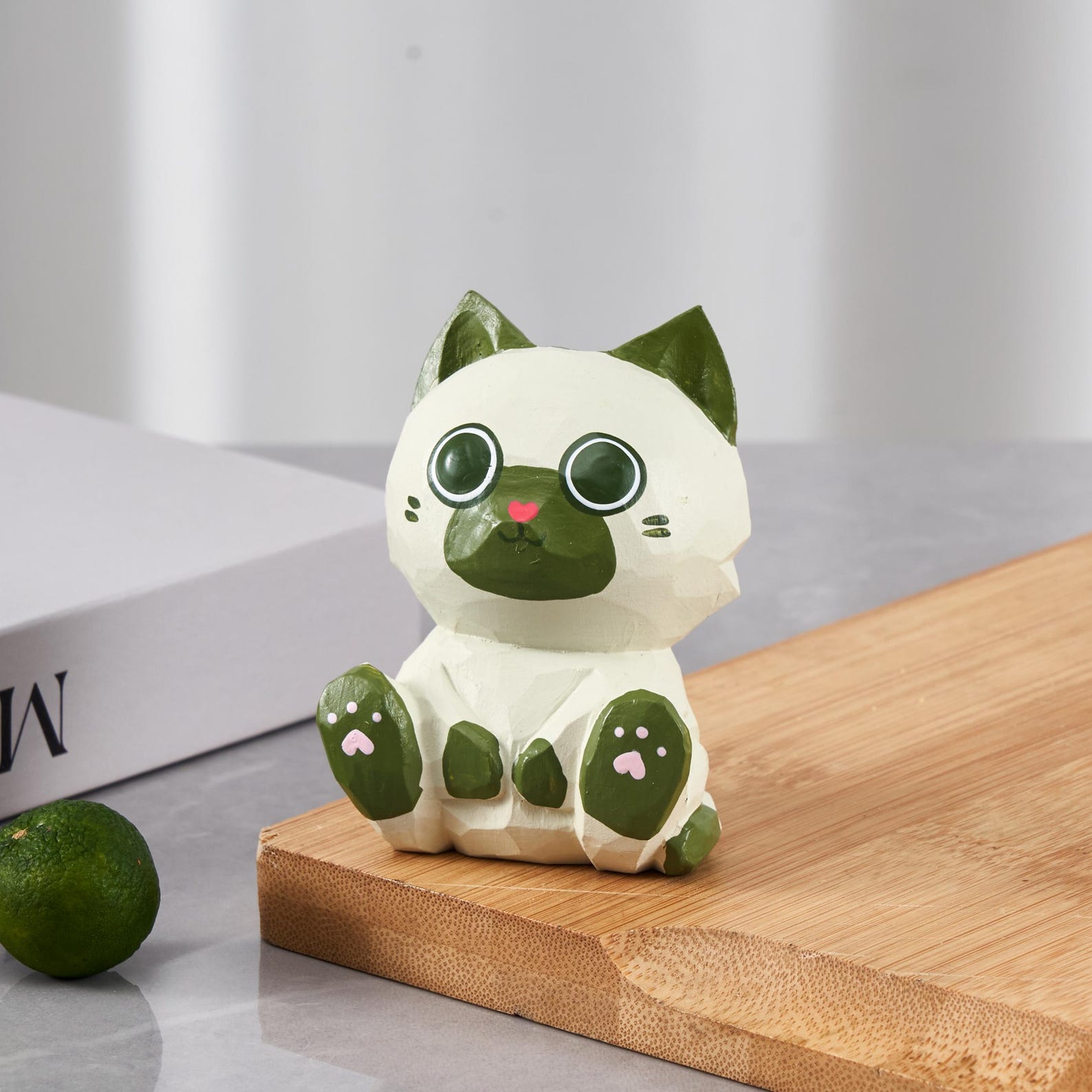 Chai Cat Carved Wooden Cat With Healing and Growth, Wooden Figurine ...
