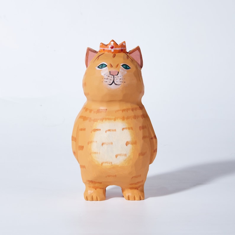 Roro Hand-carved Ginger Cat Wooden Figurines Wooden Animal Home Decor ...