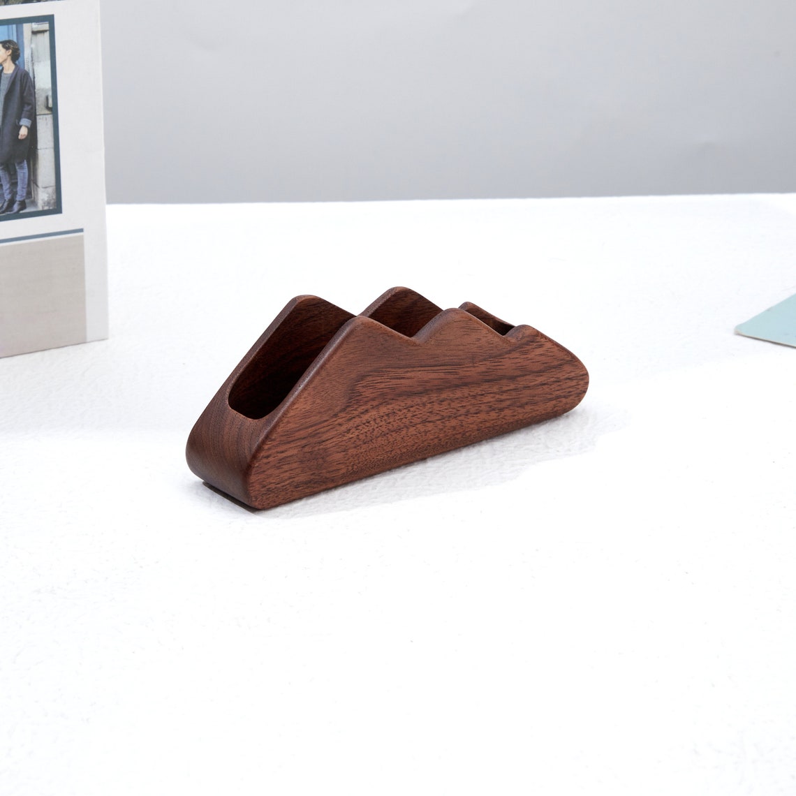 Mokusei Handcrafted Wooden Name Card Place Holder: Business Card Holder ...