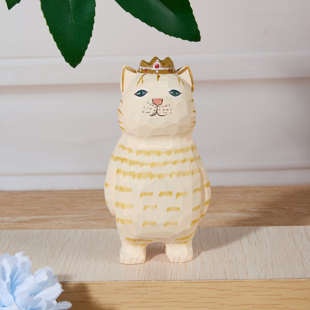 Soso Hand-carved Wooden Cat Wooden Figurines Wooden Animal Home Decor ...