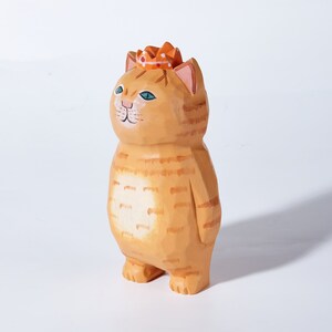 Roro Hand-carved Ginger Cat | Wooden Figurines | Wooden Animal | Home ...