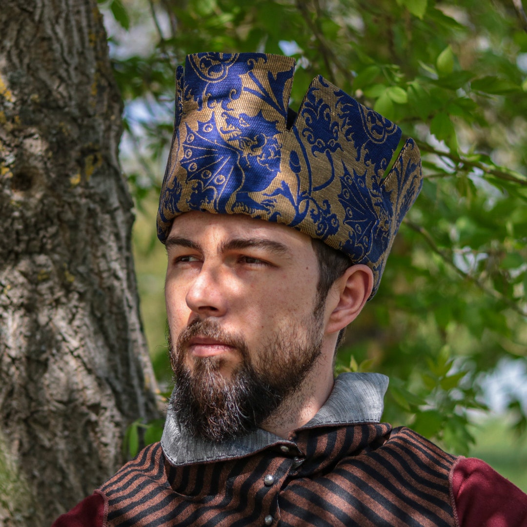 Patterned Crown Hat - Brocade & Felted Wool - Medieval Hat for Men ...