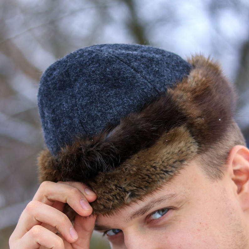 Early Medieval Round Birka Hat - Wool & Natural Fur Trim - Handmade ...