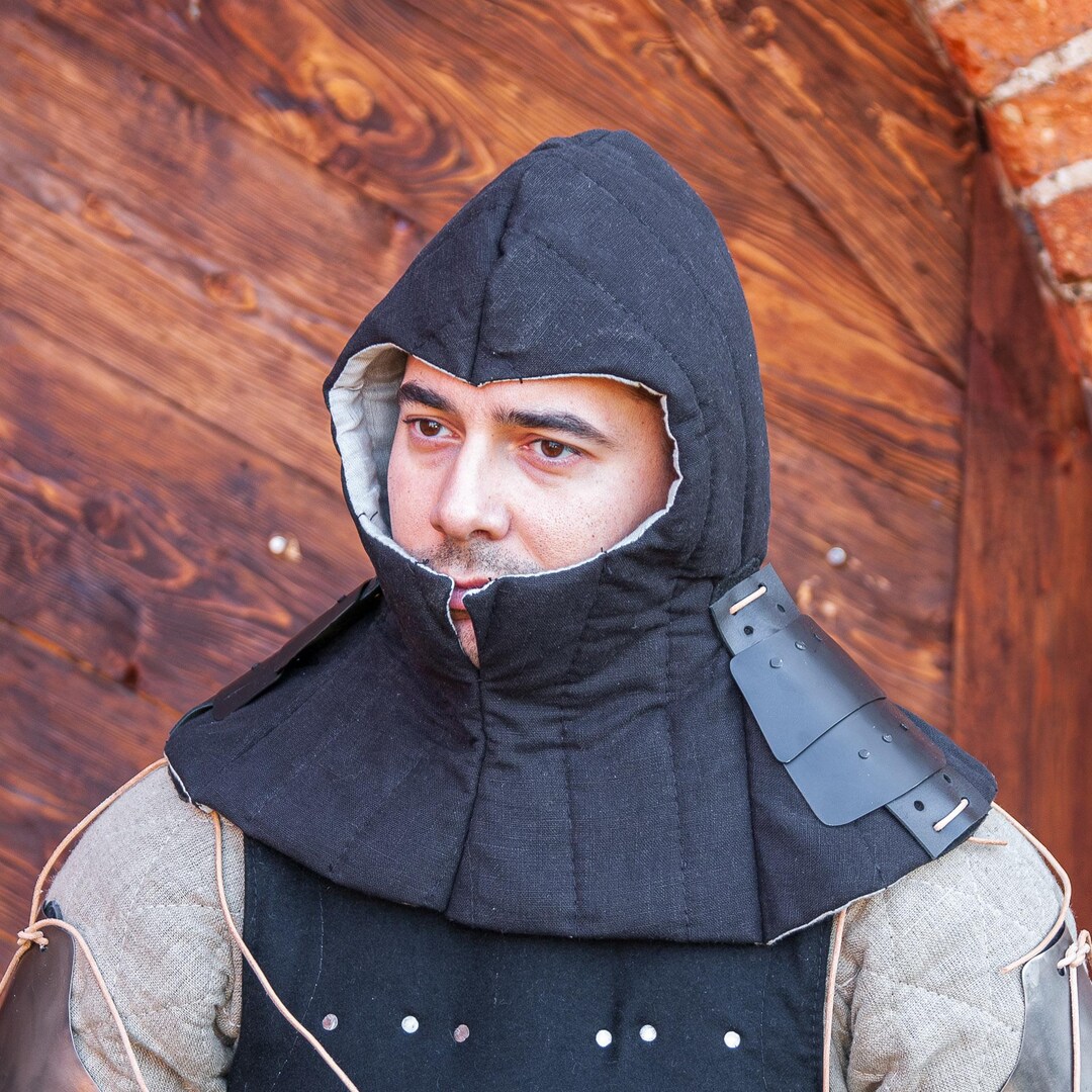 Quilted Bohurt Hood – Linen Padded Hood With Steel Reinforcements ...