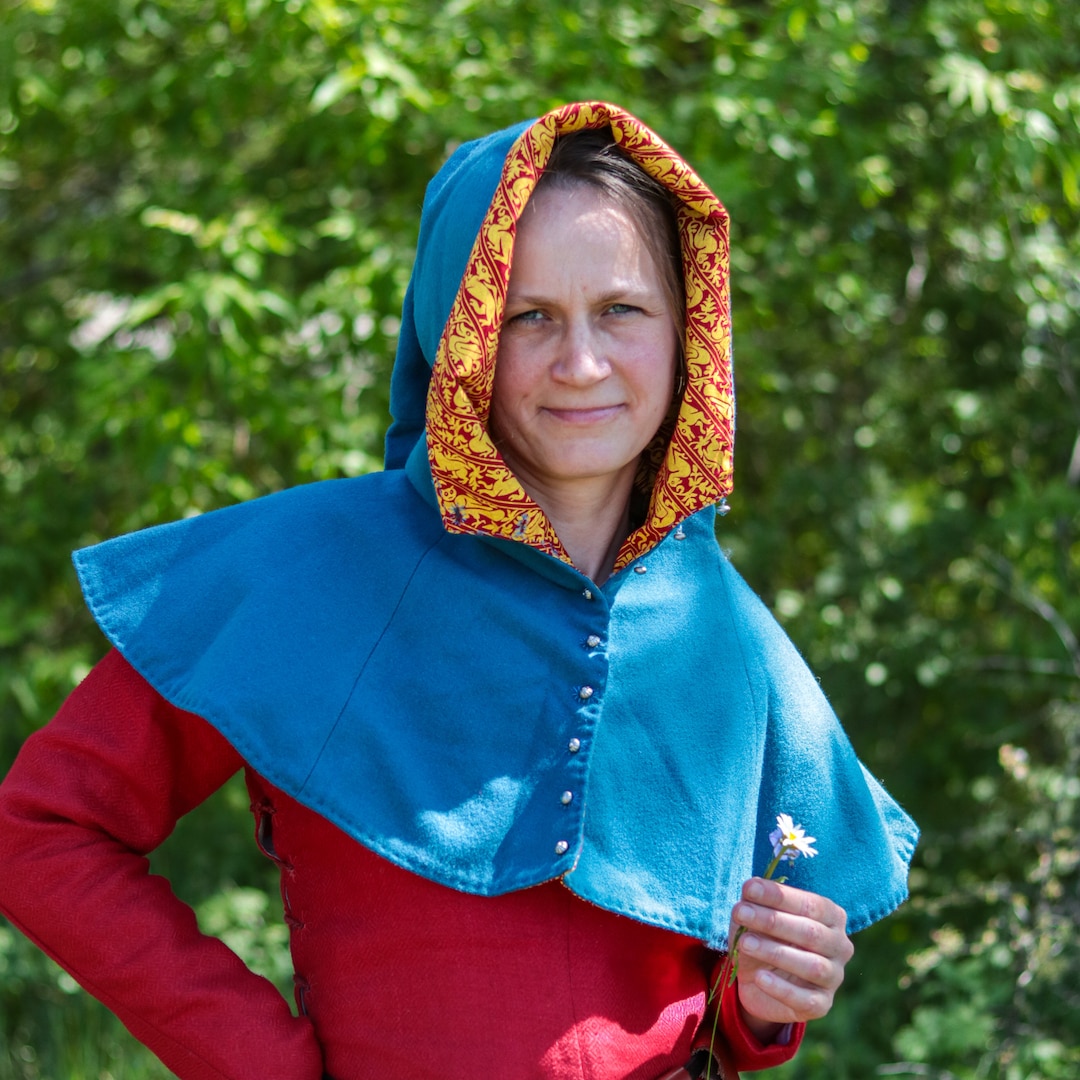 Womens Liripipe Cowl Wool and Linen Medieval Hood With A Pattern 14th ...
