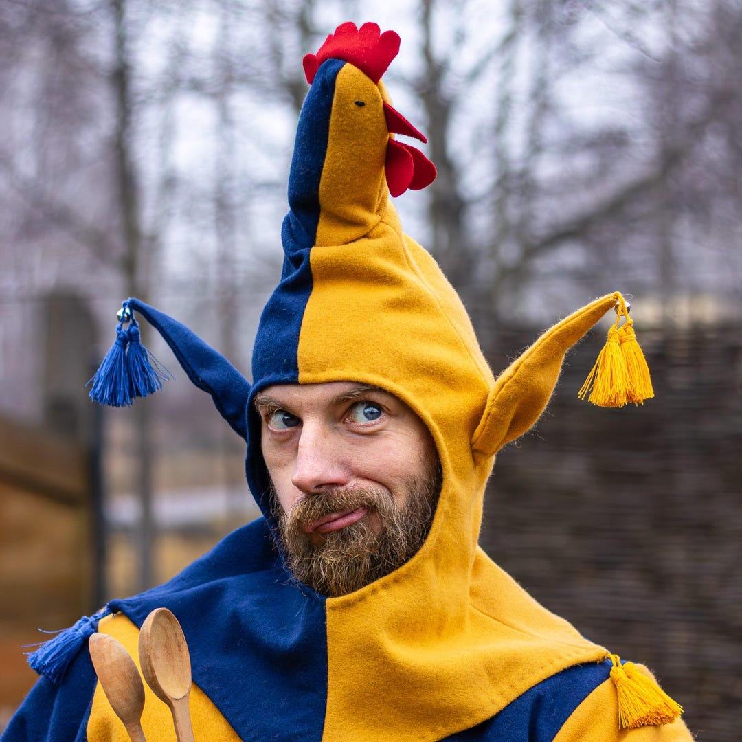 Jester Hood Rooster - Wool Medieval Headwear - Unique Late Medieval ...