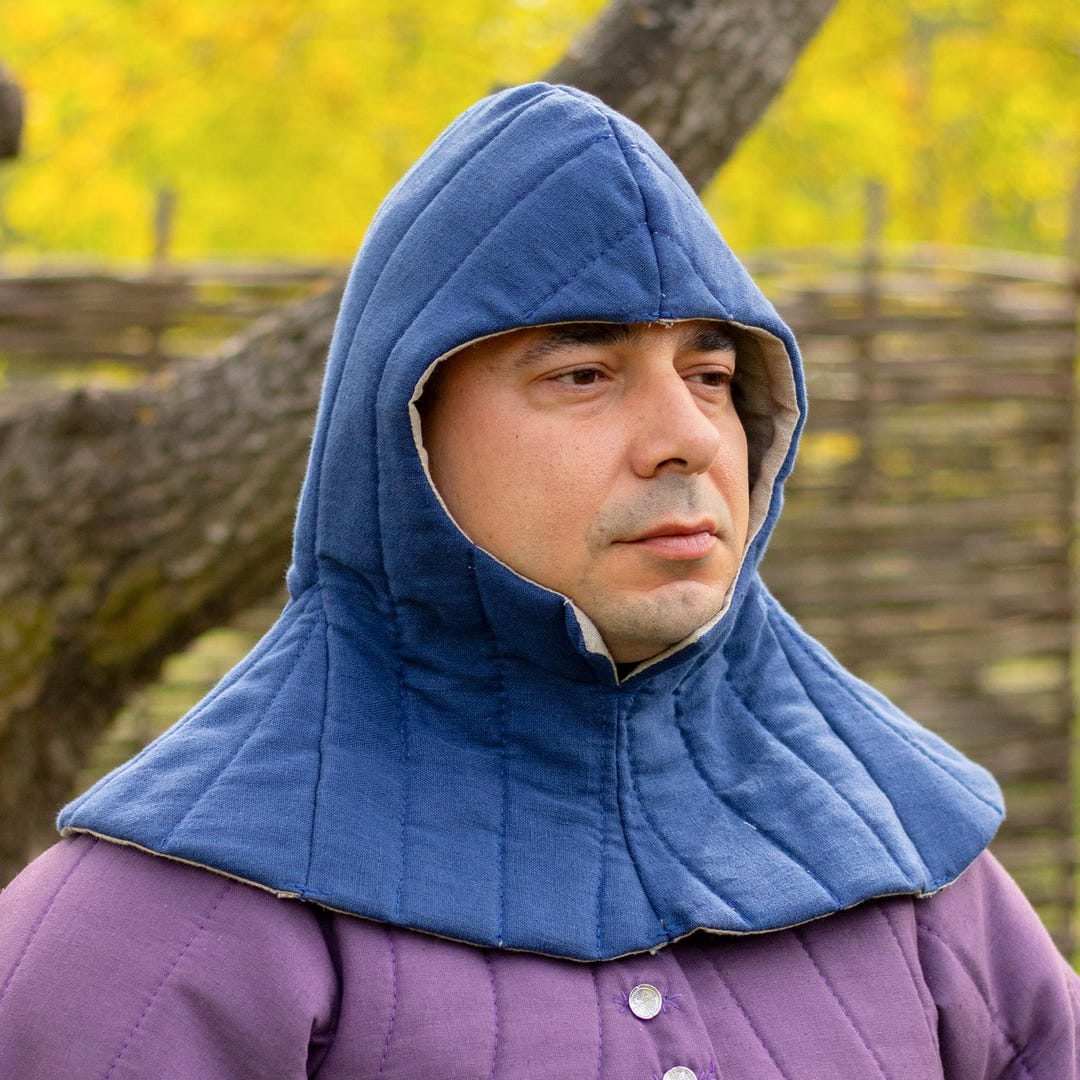 Medieval Padded Hood for Helmet, Chainmail - Linen Arming Cap for ...