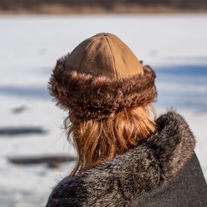 Early Medieval Round Birka Hat - Wool & Natural Fur Trim - Handmade ...