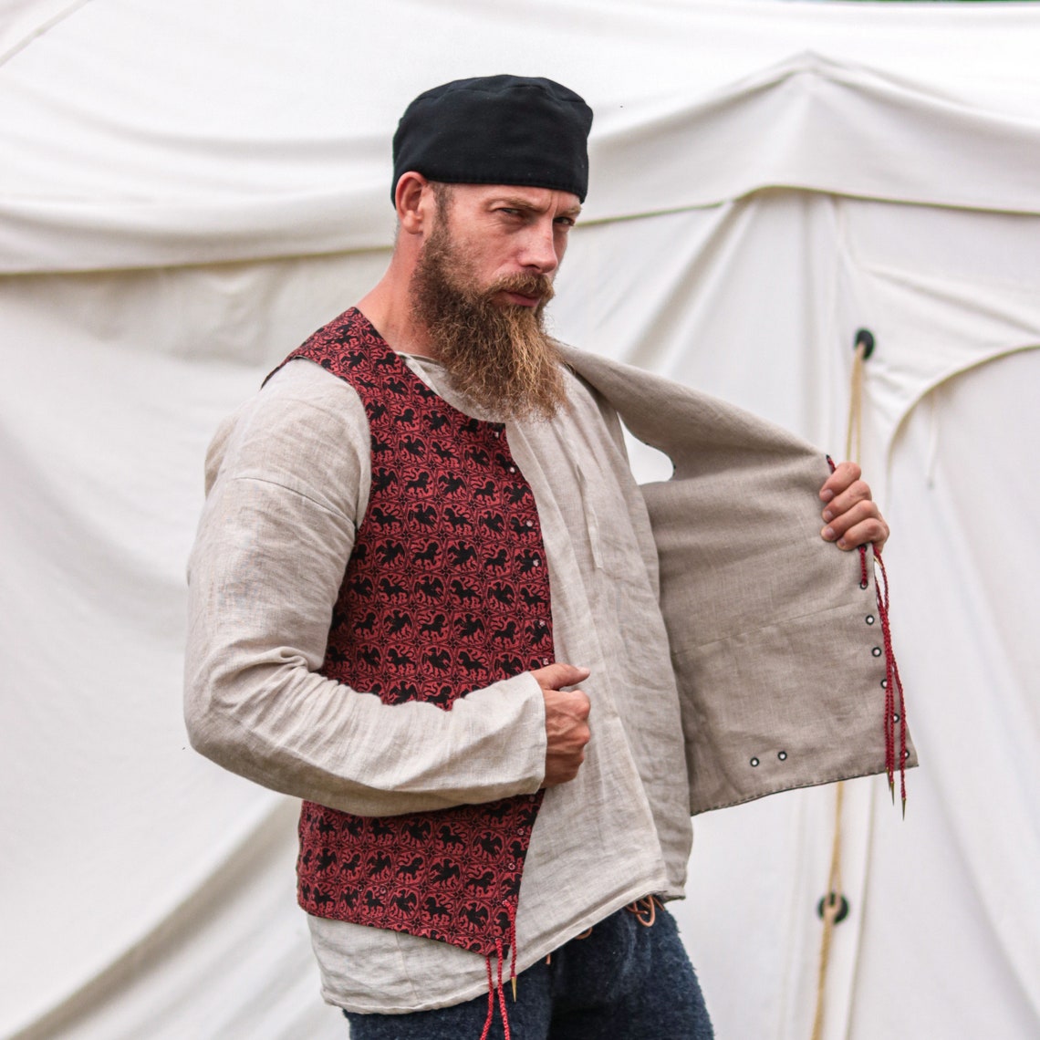 Patterned Vest - 100% Linen - Medieval Waistcoat for Men - Charles De ...