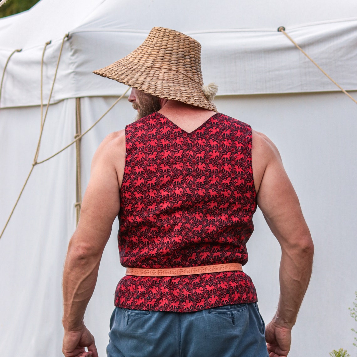 Patterned Vest - 100% Linen - Medieval Waistcoat for Men - Charles De ...