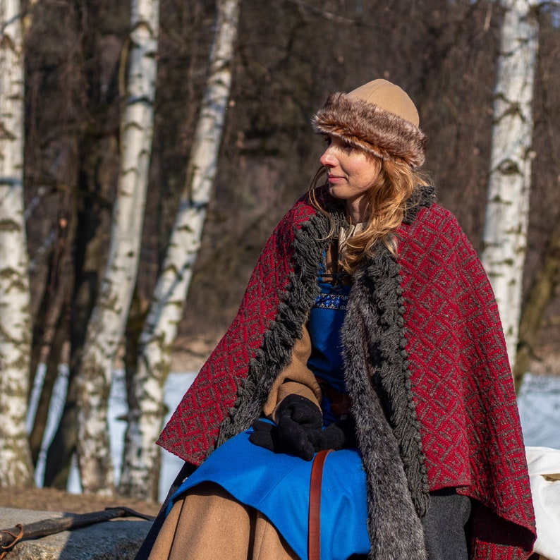 Early Medieval Round Birka Hat Wool & Natural Fur Trim Handmade for Men ...