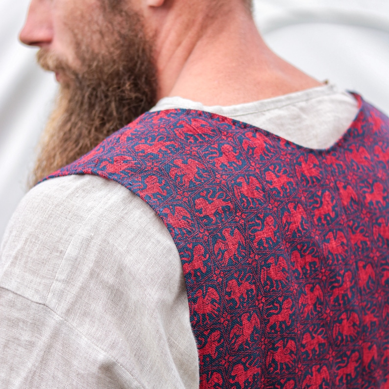 Patterned Vest - 100% Linen - Medieval Waistcoat for Men - Charles De ...