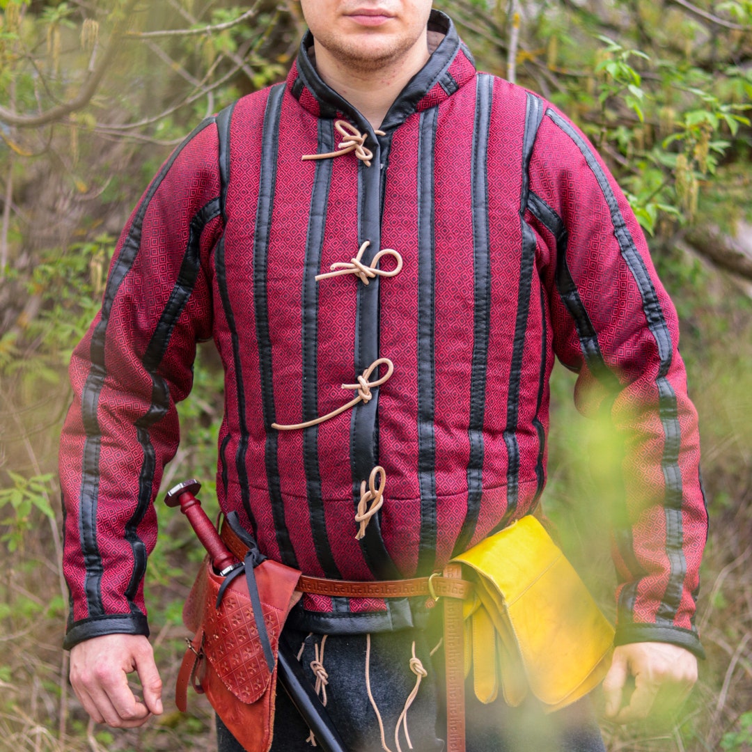 Striped Arming Doublet 100% Linen and Leather 15th Century Gambeson ...