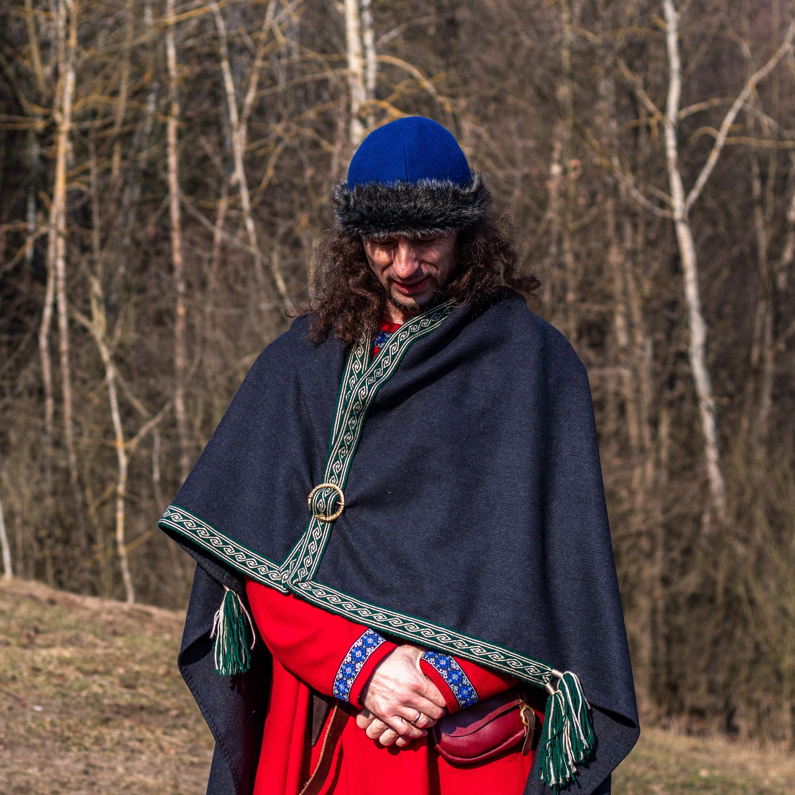 Early Medieval Round Birka Hat Wool & Natural Fur Trim Handmade for Men ...