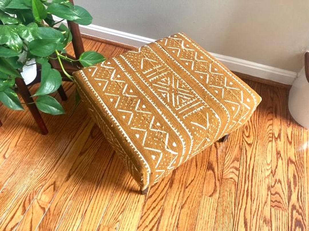 Caramel and White Authentic Handwoven Footstool With African Symbols ...