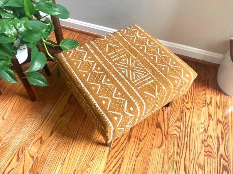 Caramel and White Authentic Handwoven Footstool With African Symbols ...