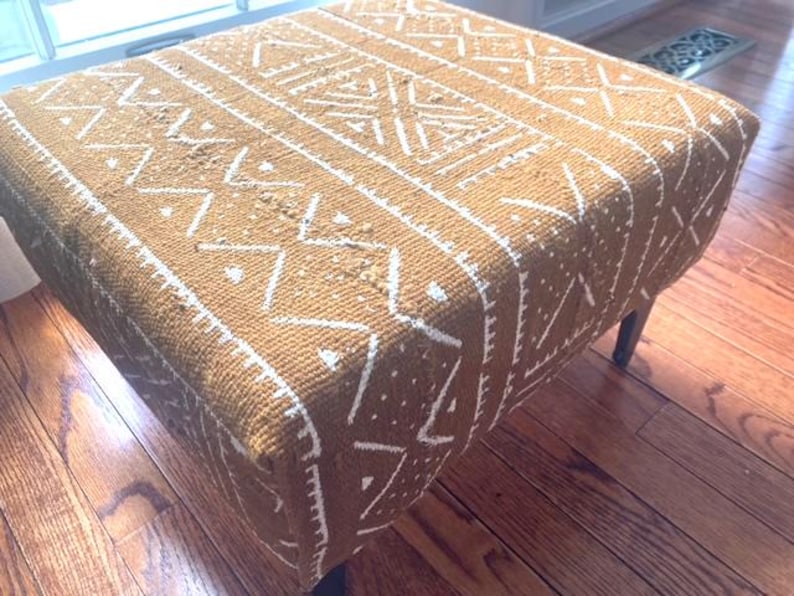 Caramel and White Authentic Handwoven Footstool With African Symbols ...