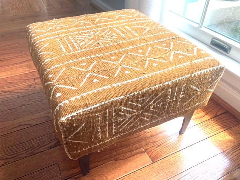 Caramel and White Authentic Handwoven Footstool With African Symbols ...