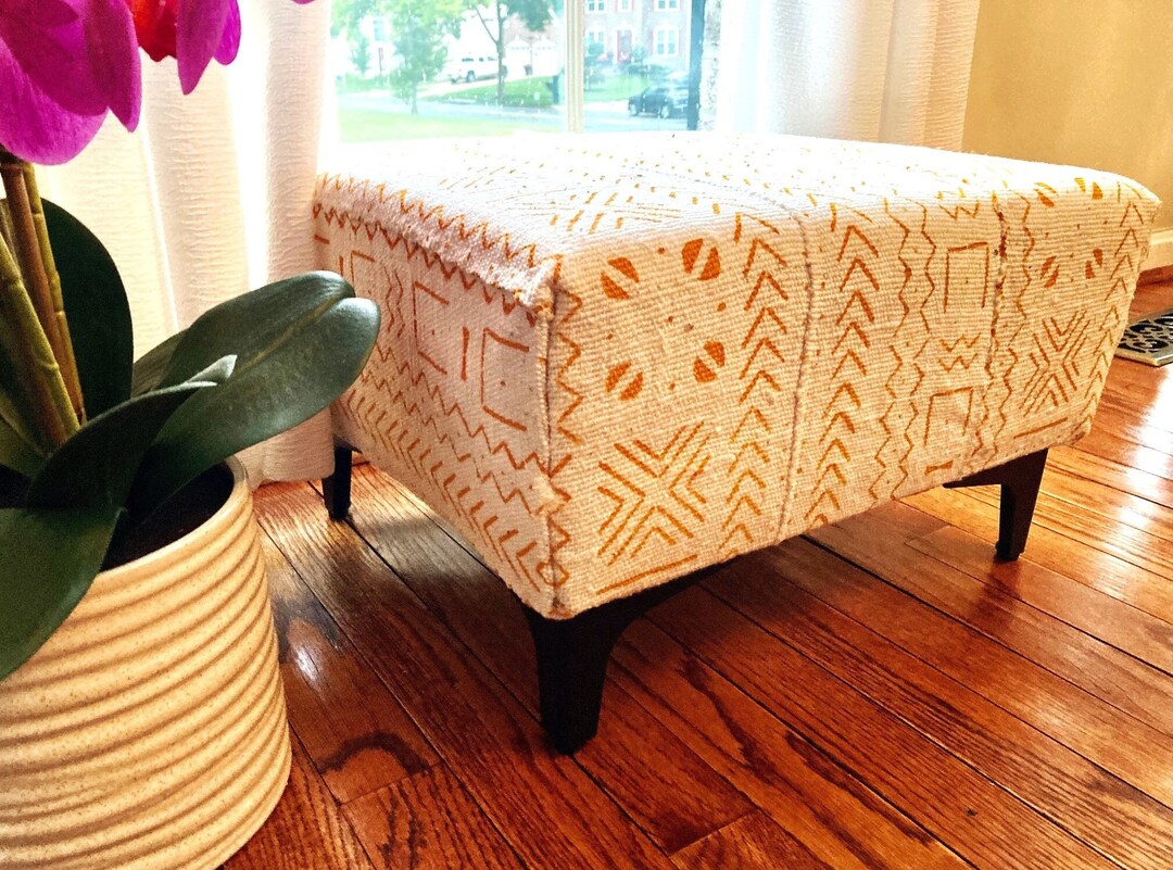 Orange Print African Mud Cloth Footstool - Etsy