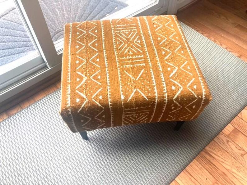 Caramel and White Authentic Handwoven Footstool With African Symbols ...