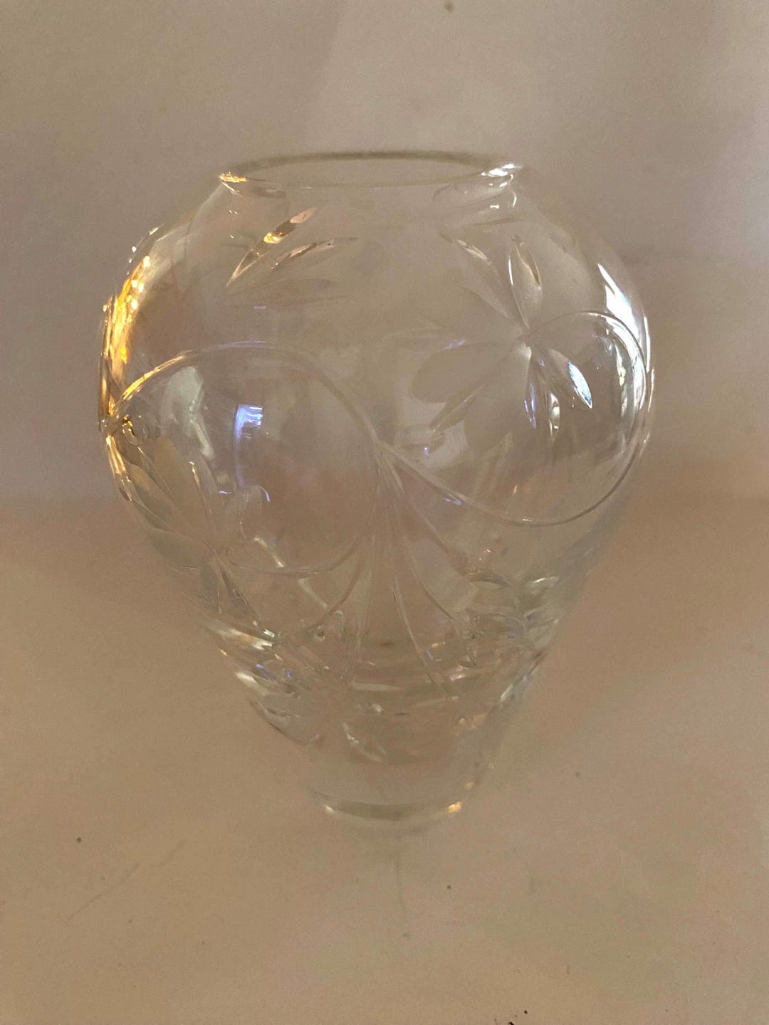 Small Etched Crystal Glass Vase - Etsy