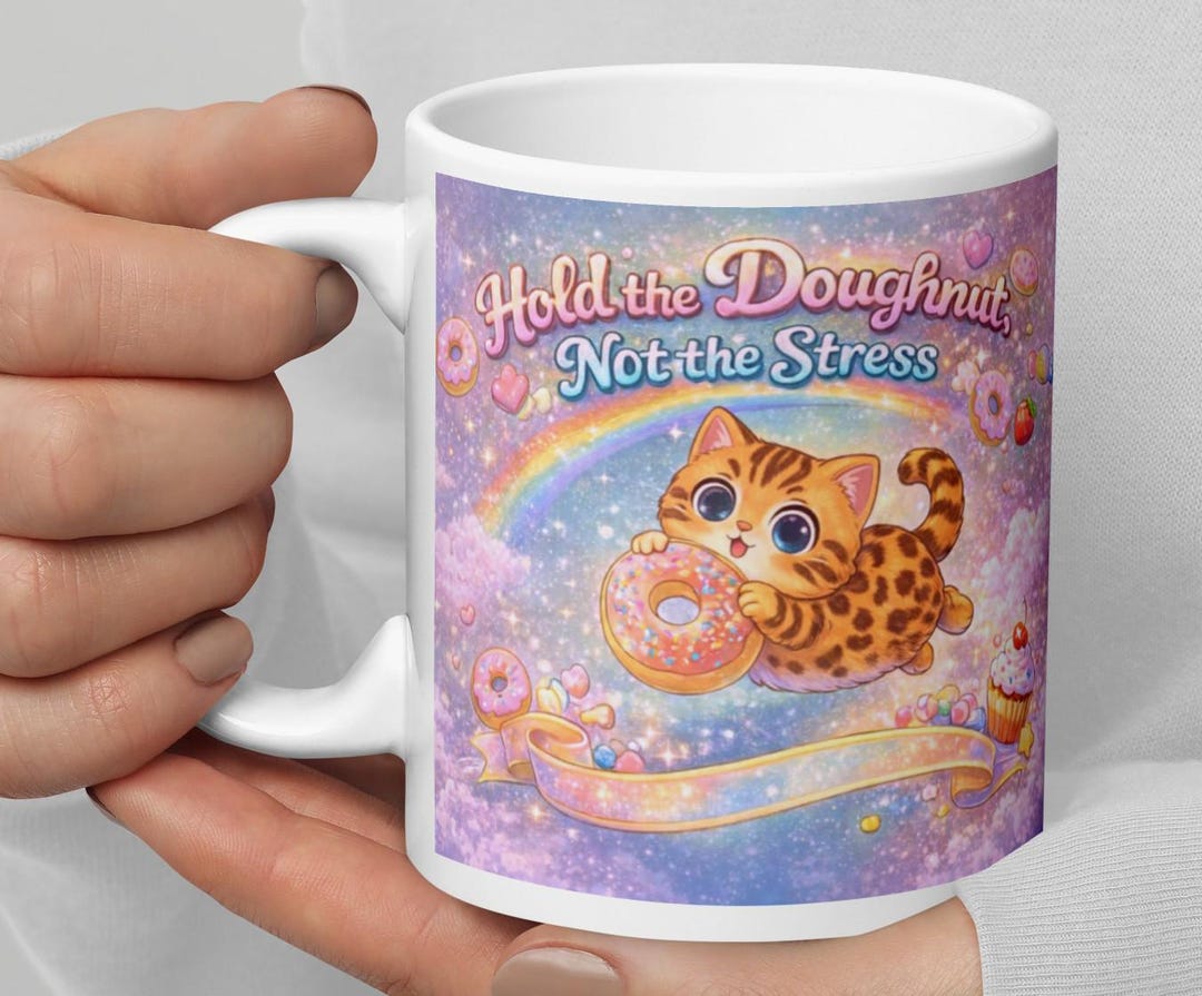 Hold the Doughnut, Not the Stress-cute Bengal Cat Donut Mug, Funny Cat ...