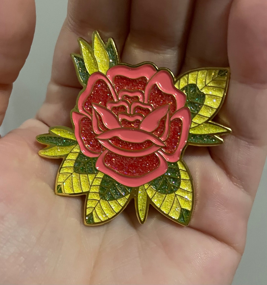 Soft Enamel Glitter Traditional Rose Pin Tattoo Flash - Etsy